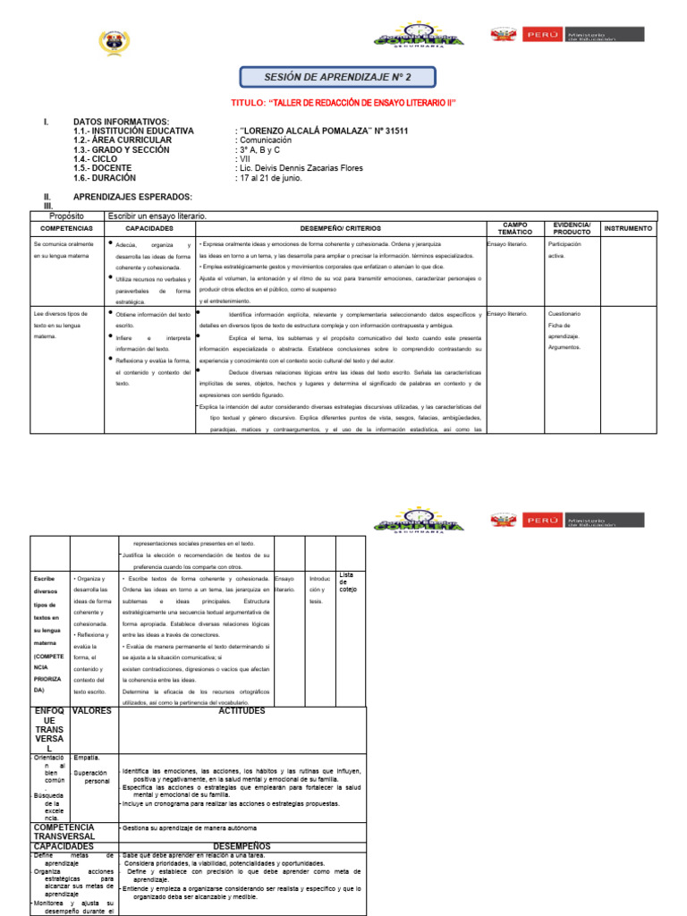 sesión_de_aprendizaje N° 2 3ro | PDF | Aprendizaje | Las emociones