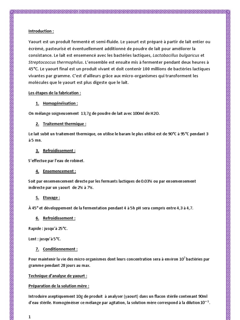 Fabrication et Analyse du Yaourt | PDF | Yaourt | Micro-organisme