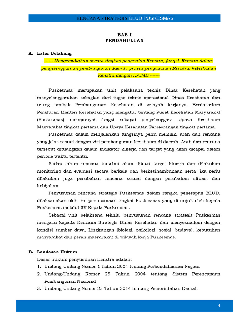 Draf Renstra BLUD Puskesmas | PDF | Kesehatan Holistik