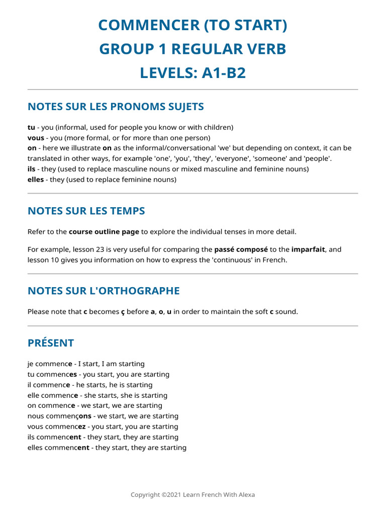 Commencer-To-Start-11-French-Tenses 2024-02-06-919765 | PDF | Language ...