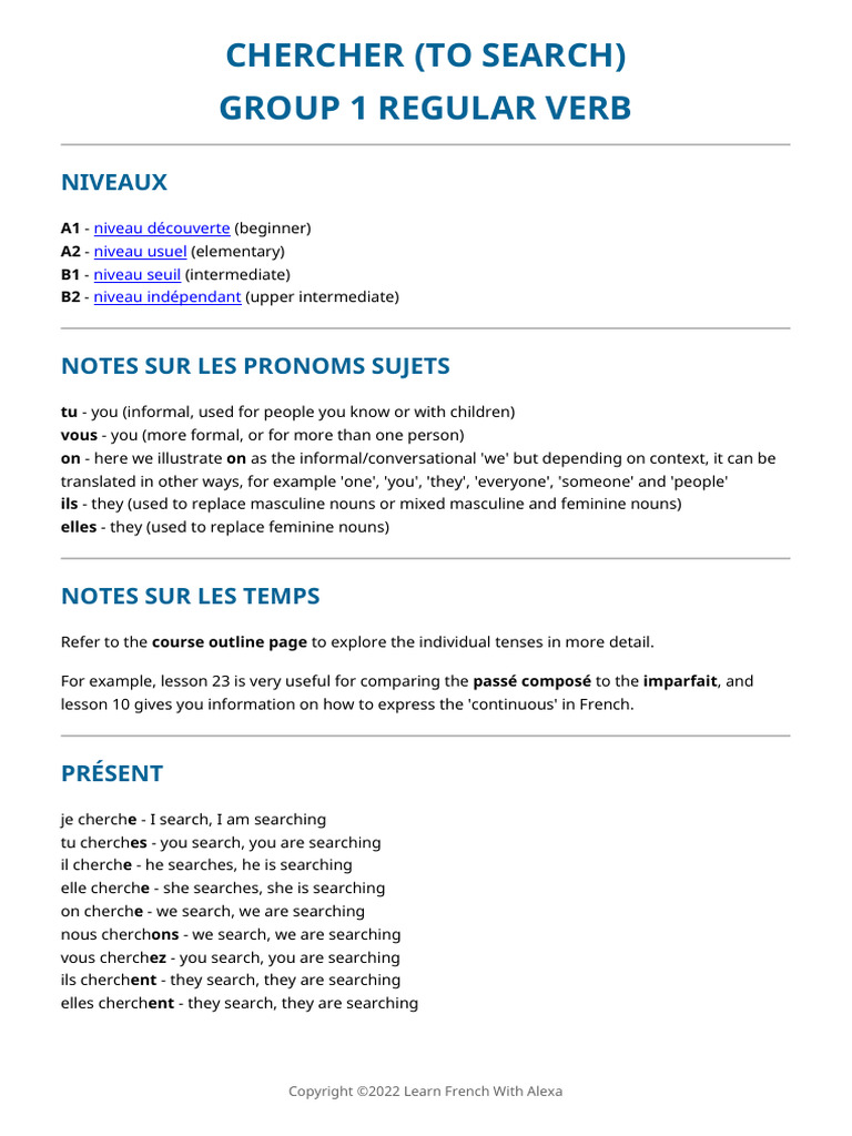 Chercher-To-Search-10-French-Tenses 2024-02-06-369050 | PDF | Language ...