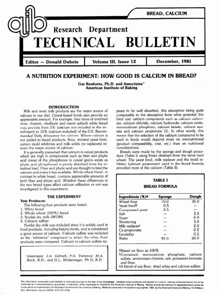A Nutrition Experiment How Good Is Calcium in Bread | PDF | Breads | Flour