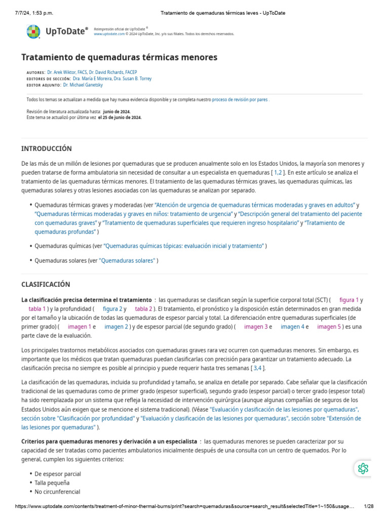 Tratamiento de Quemaduras Térmicas Leves - UpToDate | PDF | Quemar | Herida