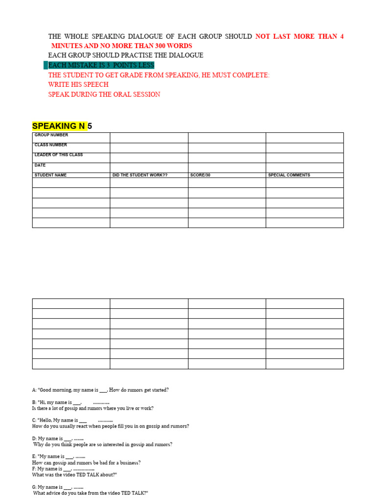 Group Speaking Dialogue Guidelines | PDF