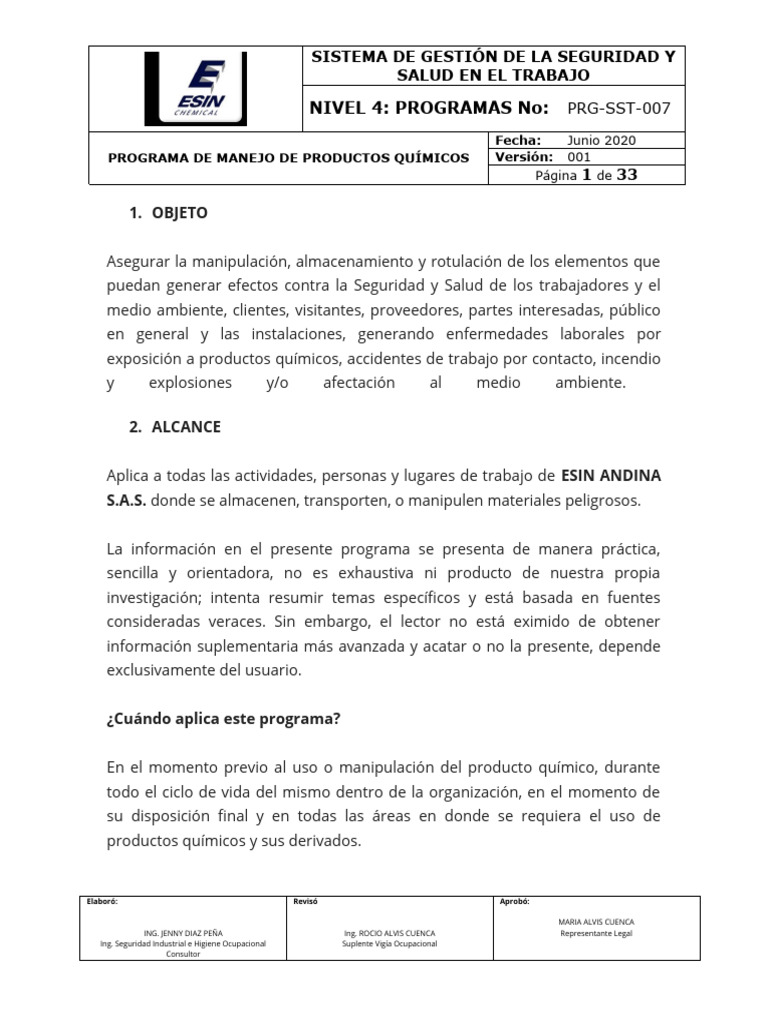 PRG-SST-007 Programa de Manejo de Productos Quimicos | PDF | Agua ...