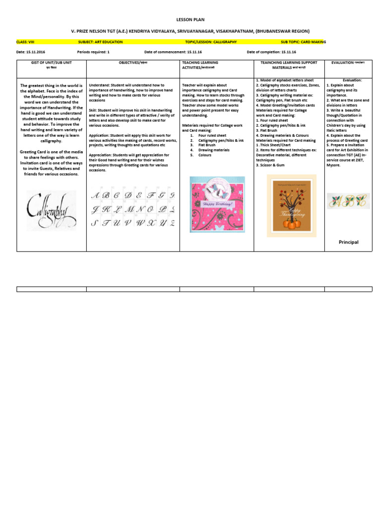 Lesson Plan Nelson Final | PDF | Calligraphy | Lesson Plan