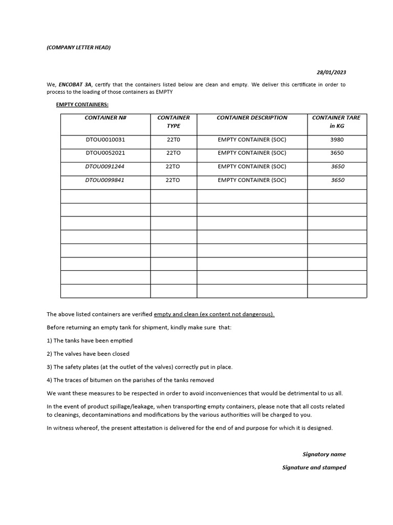 Cleanliness Maintenance Certificate | PDF