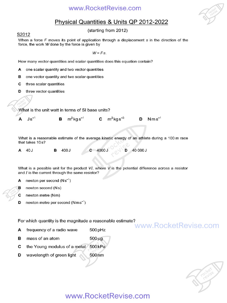 Physical Quantities and Units QP | PDF