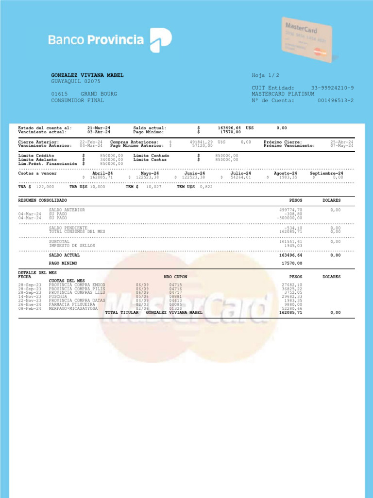 Resumen de Cuenta Mastercard | PDF | Tarjeta de crédito | Bancos