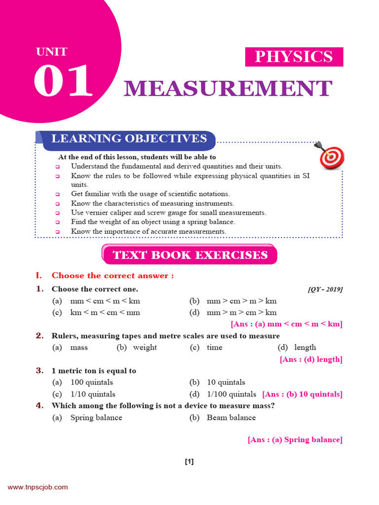 9th Science Guide Unit 1 - EM | PDF | Measurement | Quantity