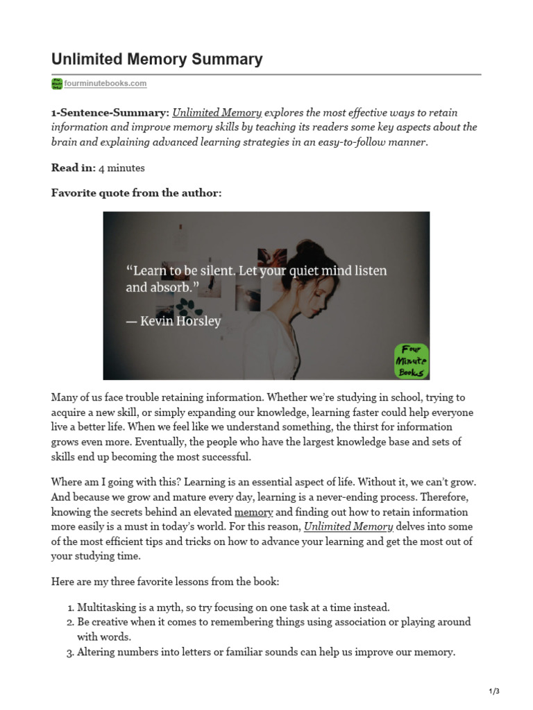 Unlimited Memory Summary | PDF | Memory | Information