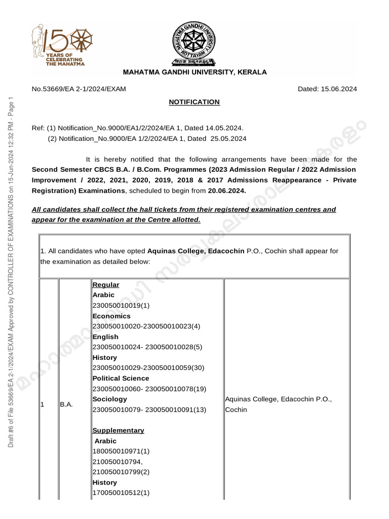 Notification Sub-Centre 2nd-UG 53669-EA 2-1-2024-EXAM | PDF | Liberal Arts Education ...