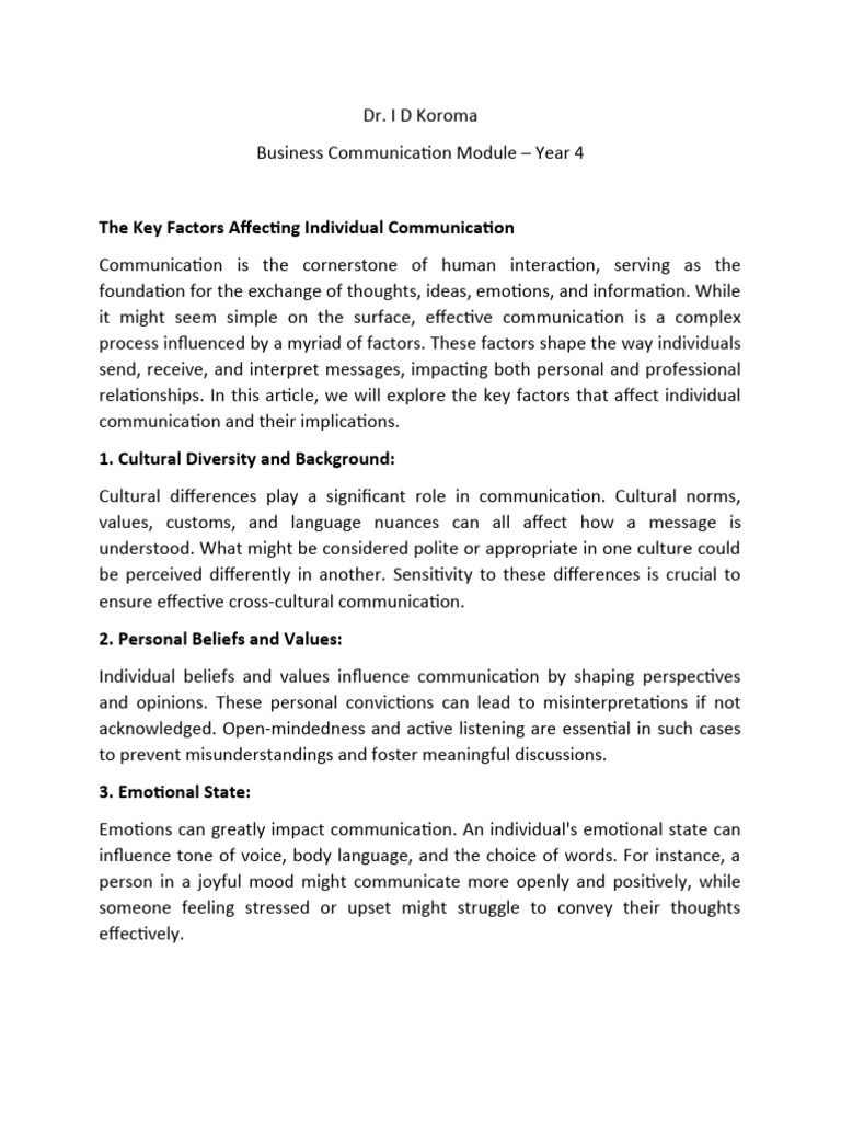 The Key Factors Affecting Individual Communication | PDF ... The Key Factors Affecting Individual Communication | PDF ...