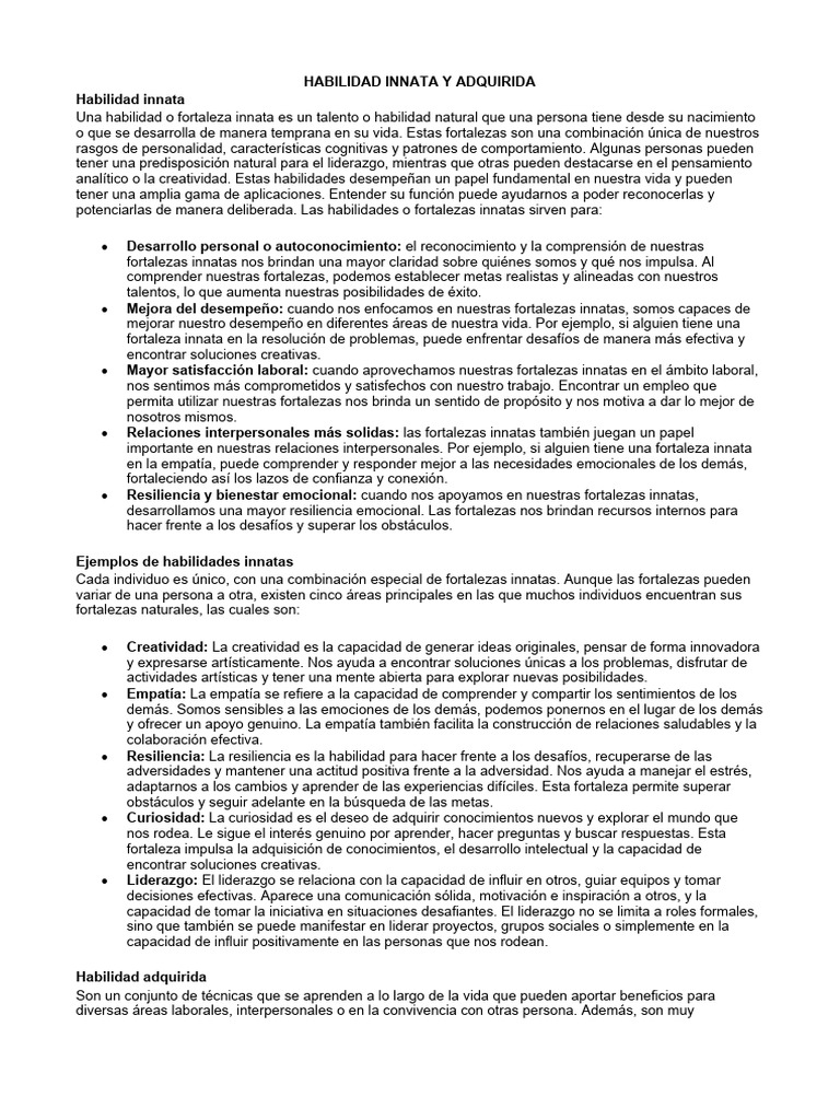 Habilidad Innata y Adquirida | PDF | Las emociones | Resiliencia ...