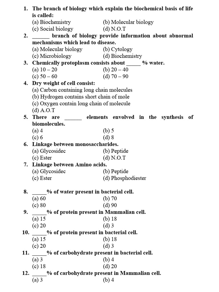 Biology Quiz: Biochemistry Basics | PDF