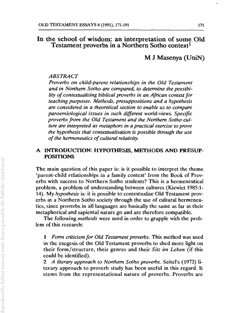 Contextualizing Old Testament Proverbs | PDF | Book Of Proverbs | Wisdom