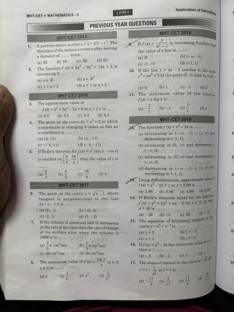 Application of Derivatives CET PYQs | PDF