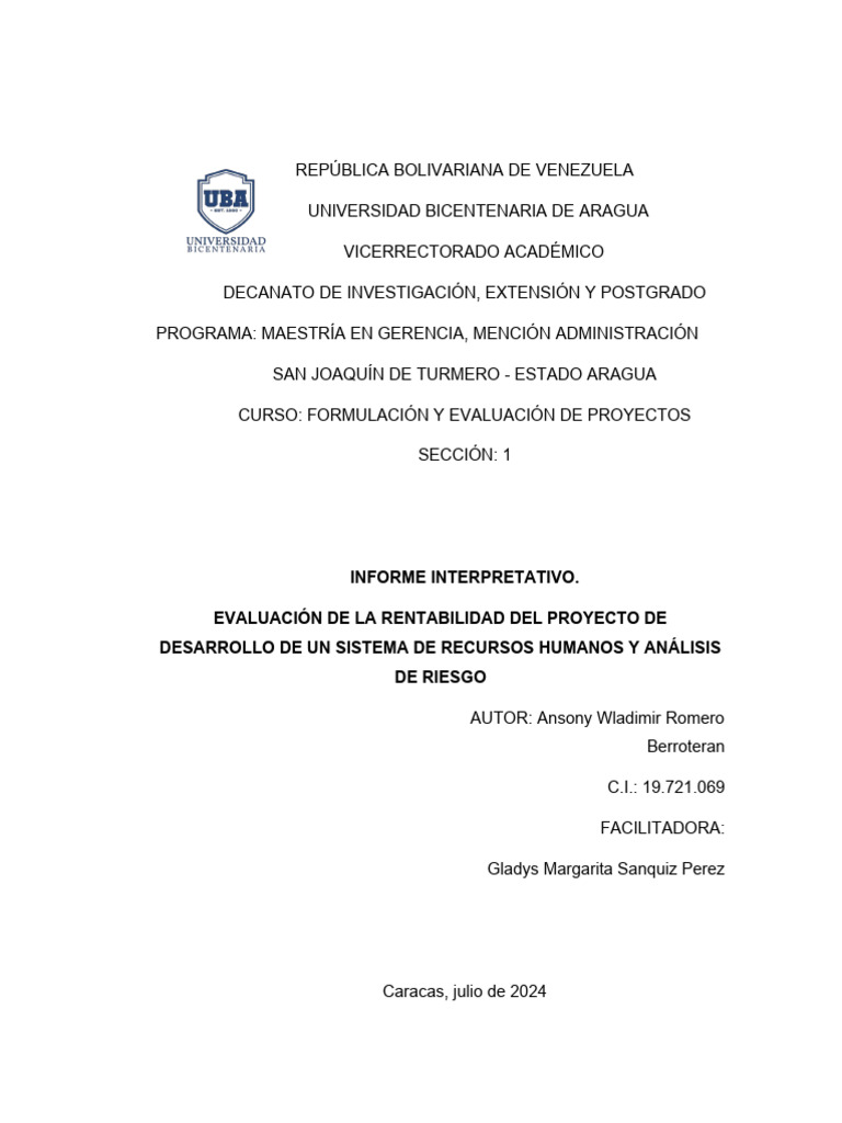 Informe Interpretativo | PDF | Tasa interna de retorno | Economias