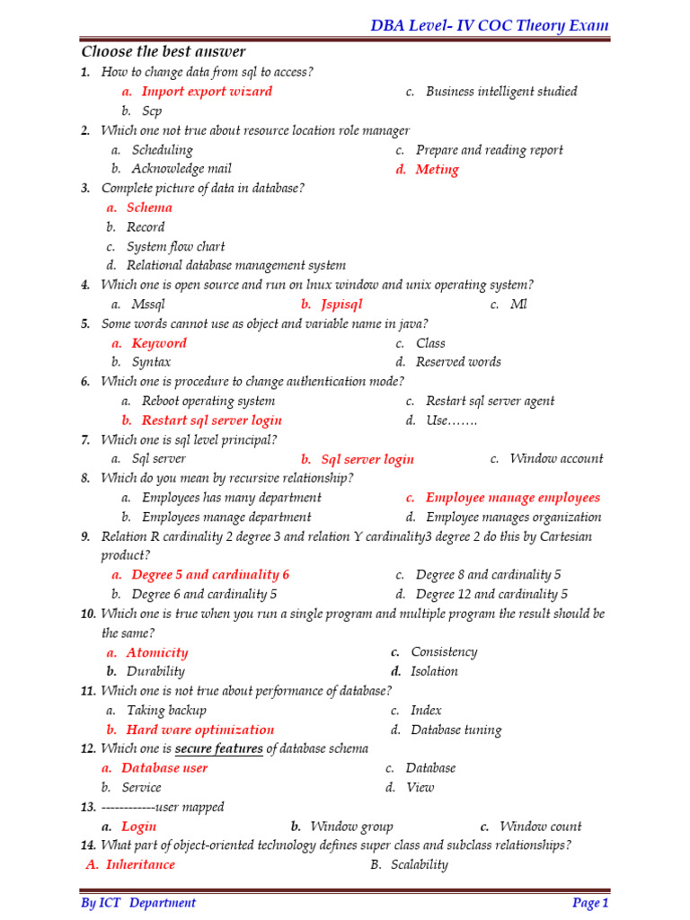 Database Administration Exam Questions | PDF | Databases | Microsoft ...