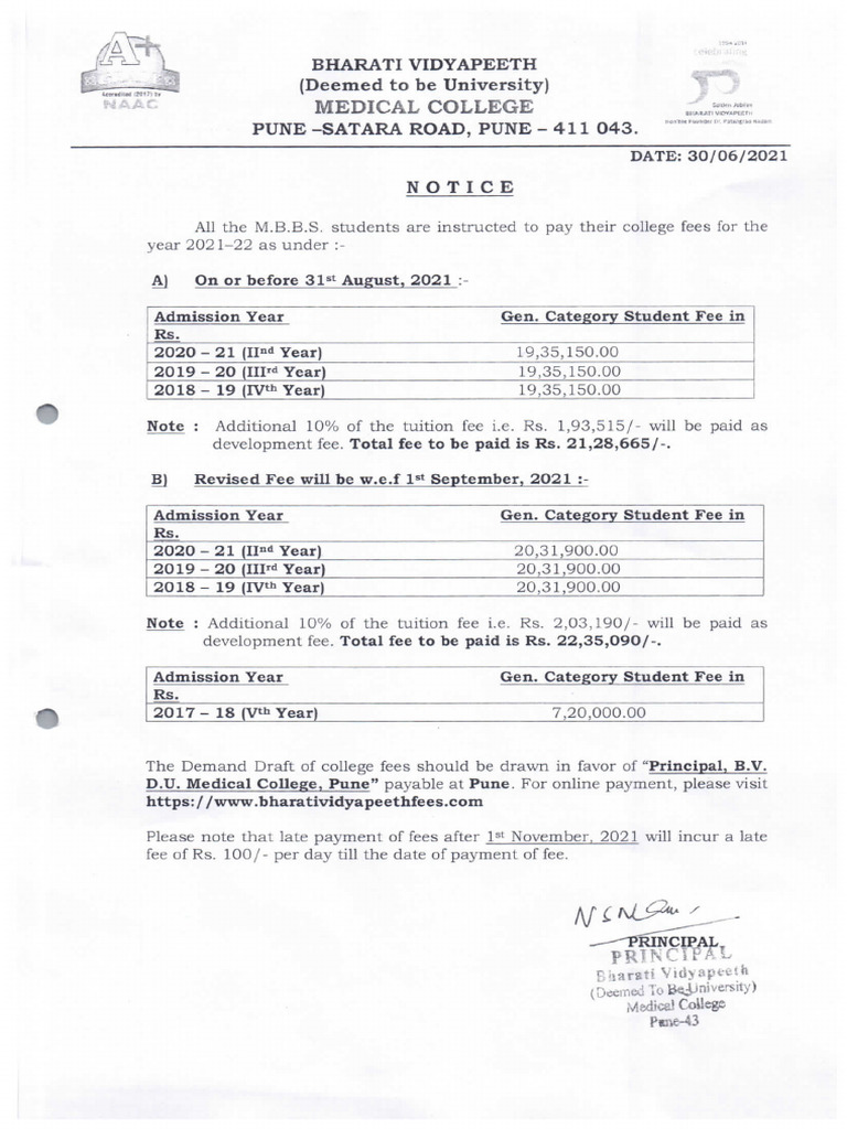 270rkf-1 Fees Notice MBBS Students 220721 | PDF