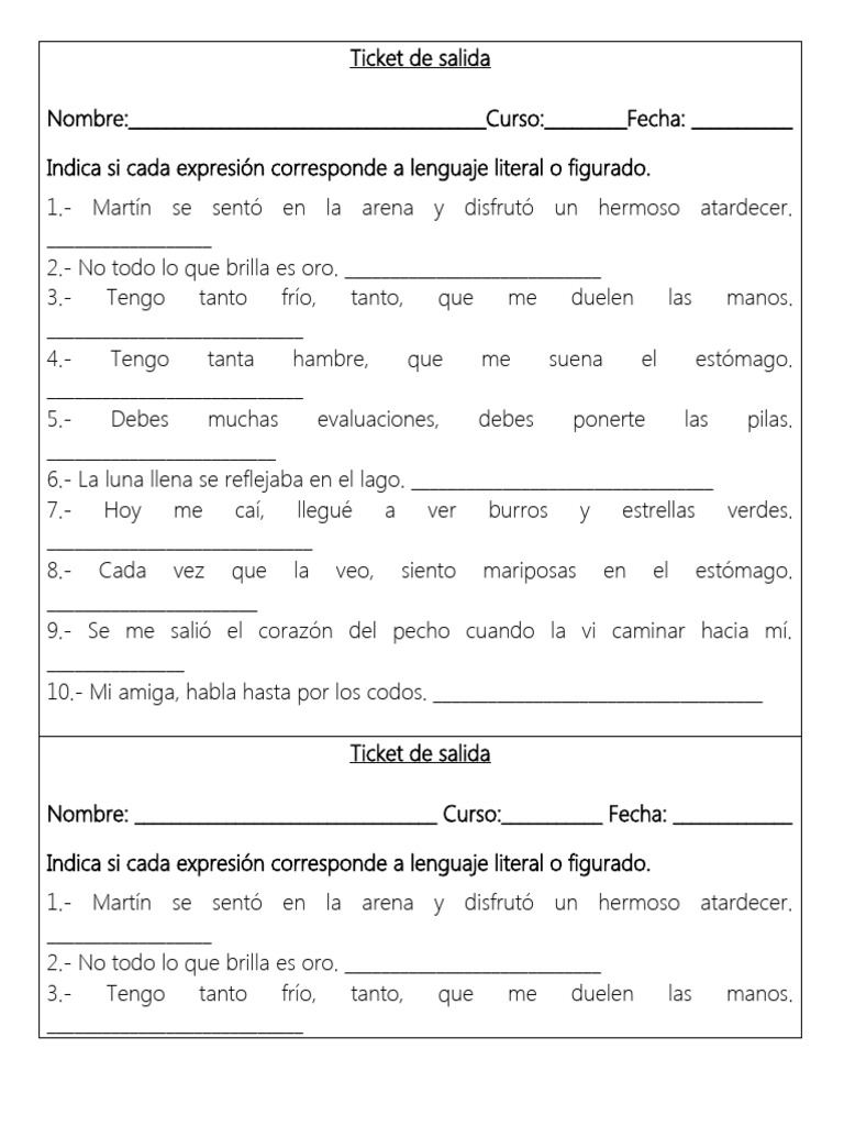 Ticket de Salida LENGUAJE FIGURADO 1 | PDF