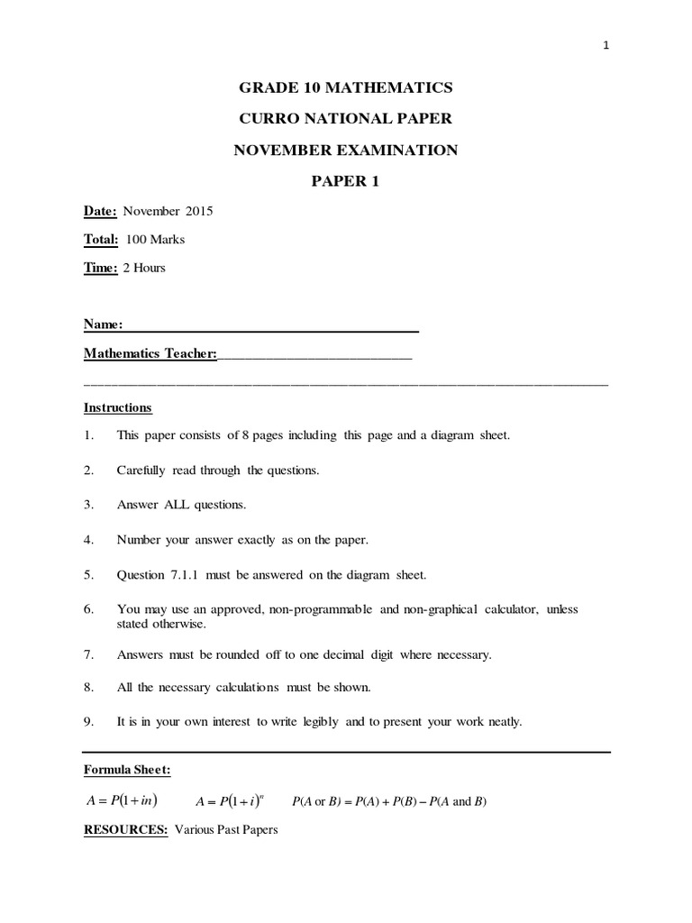 Maths gr10 Paper1 Exam | PDF | Exchange Rate | Mathematics Maths gr10 Paper1 Exam | PDF | Exchange Rate | Mathematics