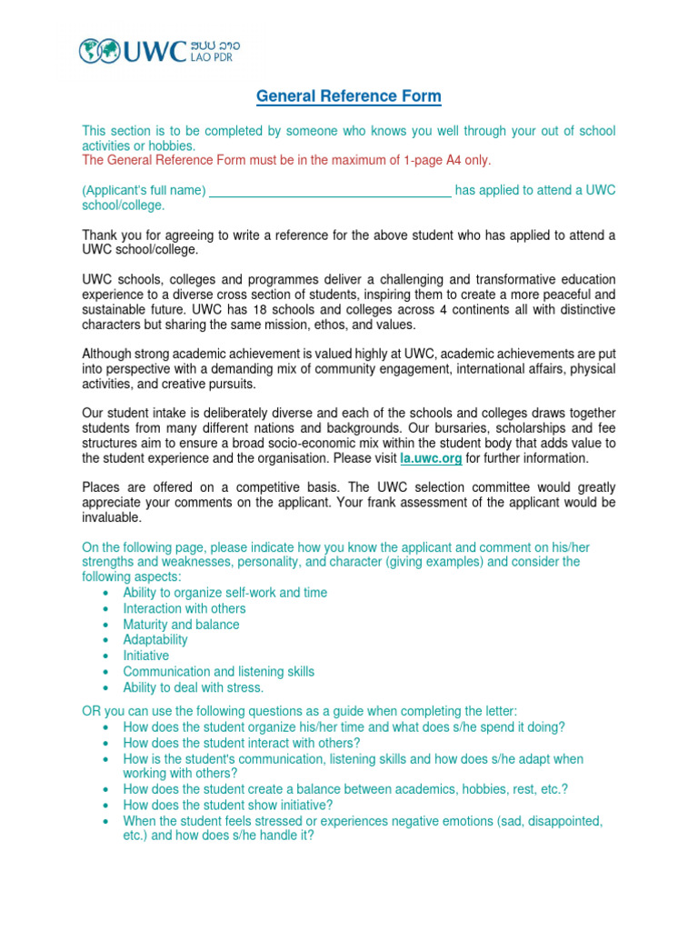 General Reference Form | PDF | Psychology | Social Psychology