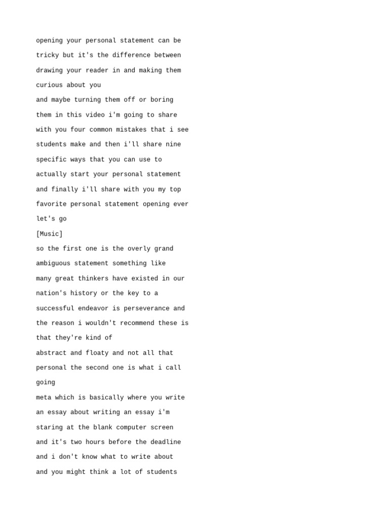 Personal Statement Opening Techniques | PDF