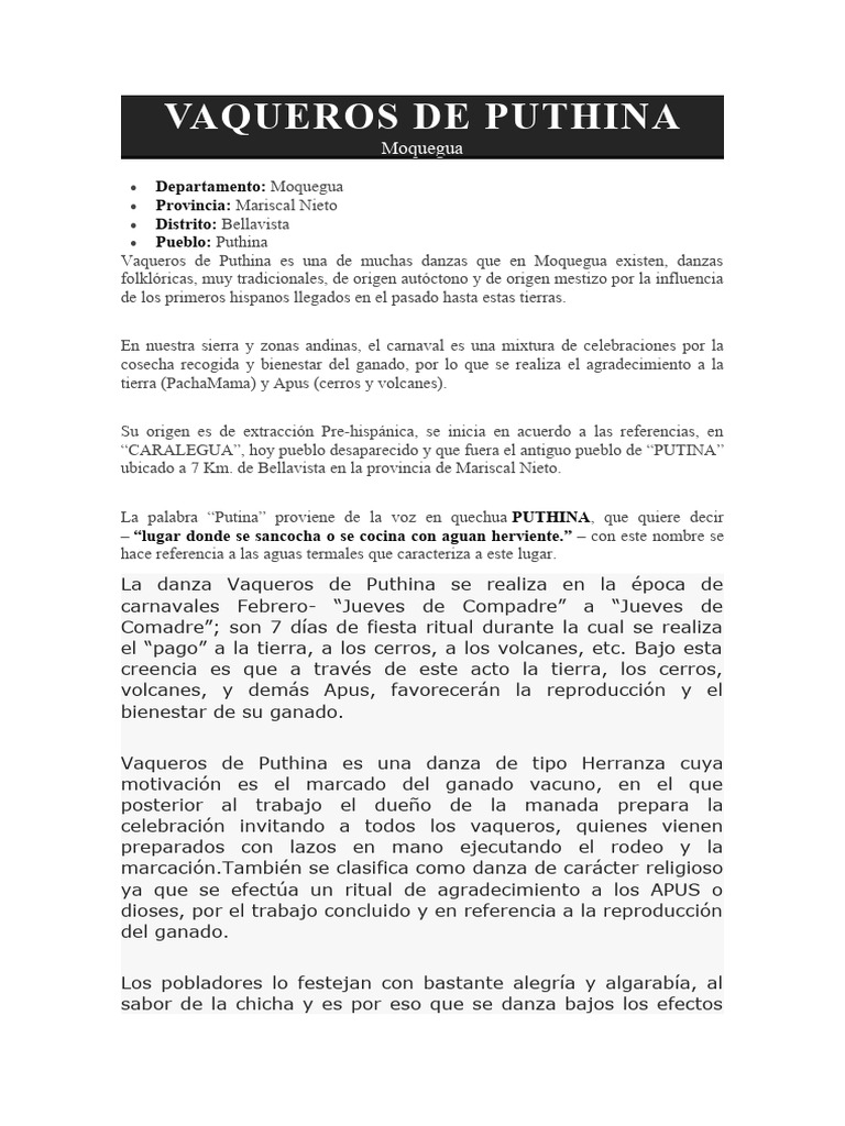 Vaqueros de Puthina | PDF