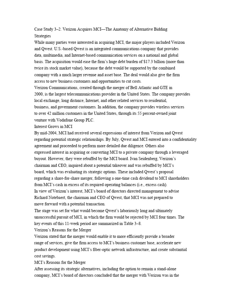 Case study 3-2 | PDF | Mergers And Acquisitions | Verizon Communications