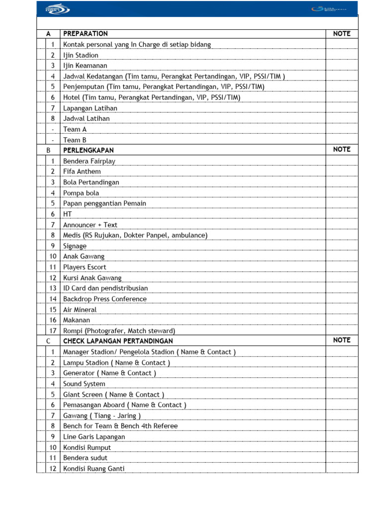 Check List Stadion H-2 | PDF