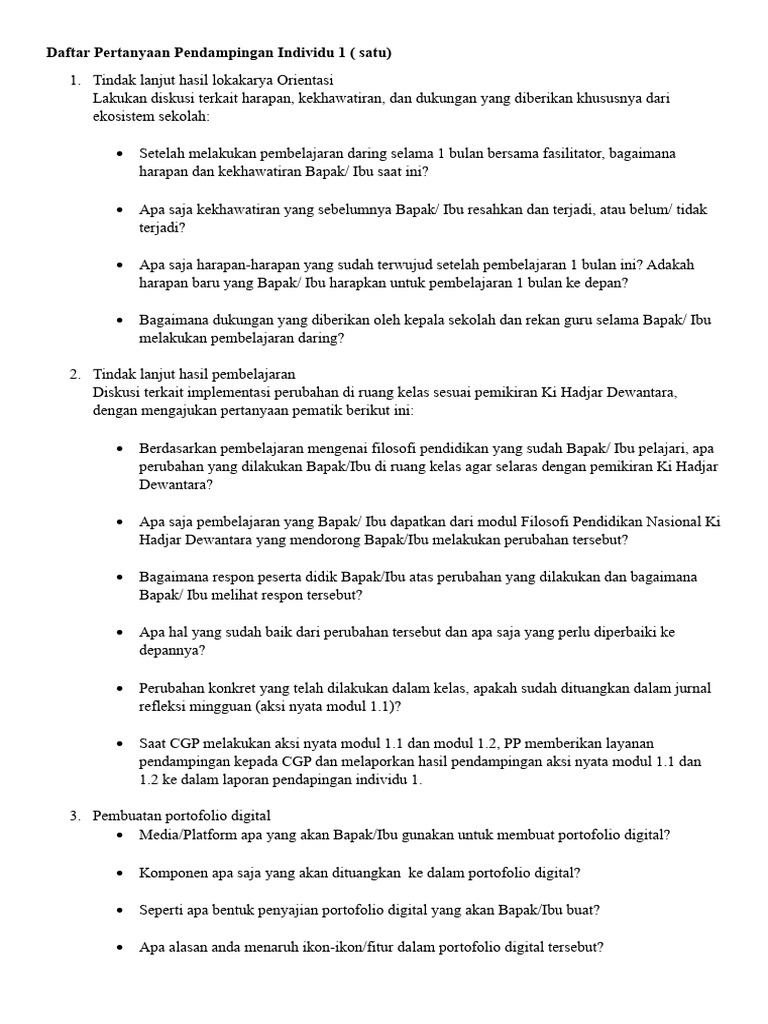 Daftar Pertanyaan CGP PI 1 | PDF