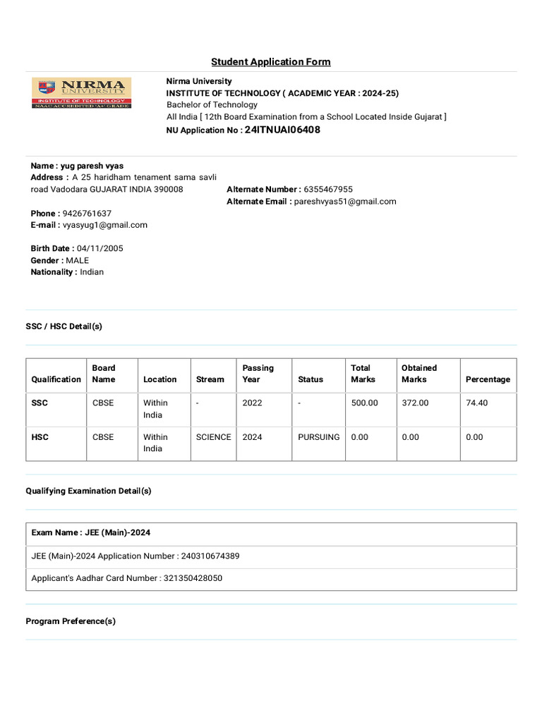 Admissions-It - Nirmauni.ac - in Student Reports RptApplicationForm - Aspx | PDF ...