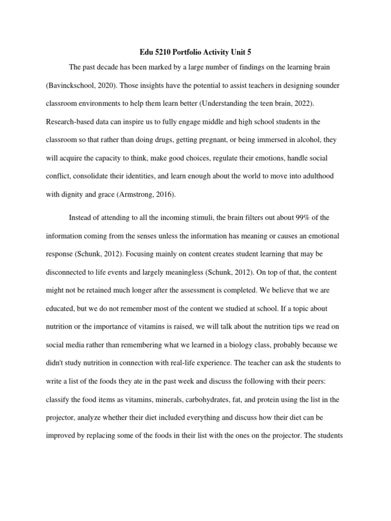 Edu 5210 Portfolio Activity Unit 5 2 | PDF | Curriculum | Adolescence