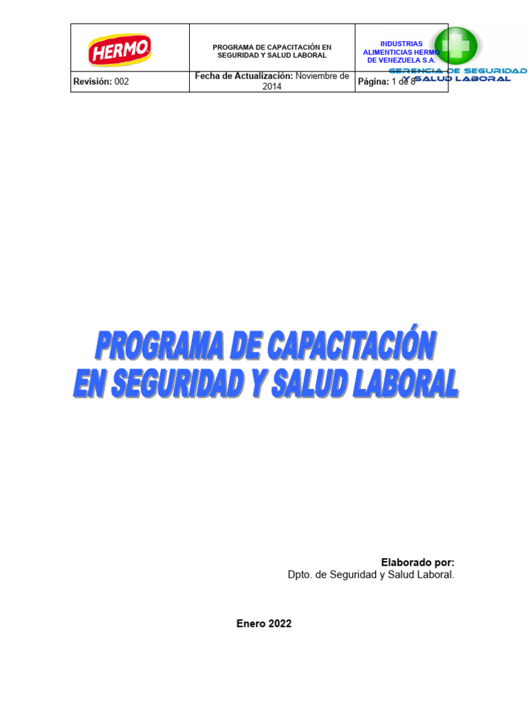 Programa de Capacitacion 2014 | PDF | Seguridad y salud ocupacional ...
