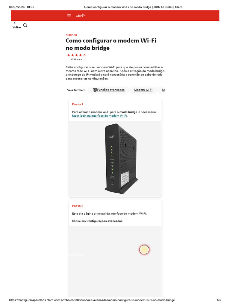 Configuração do Modem CH8568 em Bridge | PDF | Wi-Fi | Rede de computadores