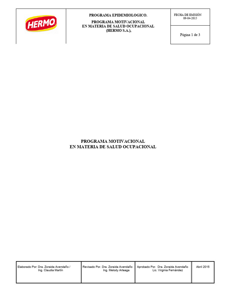 Programa de Salud Ocupacional HERMO S.A. | PDF | Seguridad y salud ...