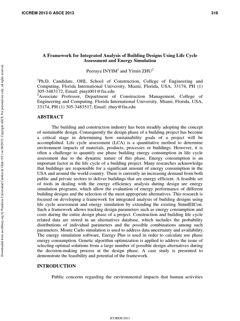 A Framework For Integrated Analysis of Building Designs Using Life Cycle Assessment and Energy ...