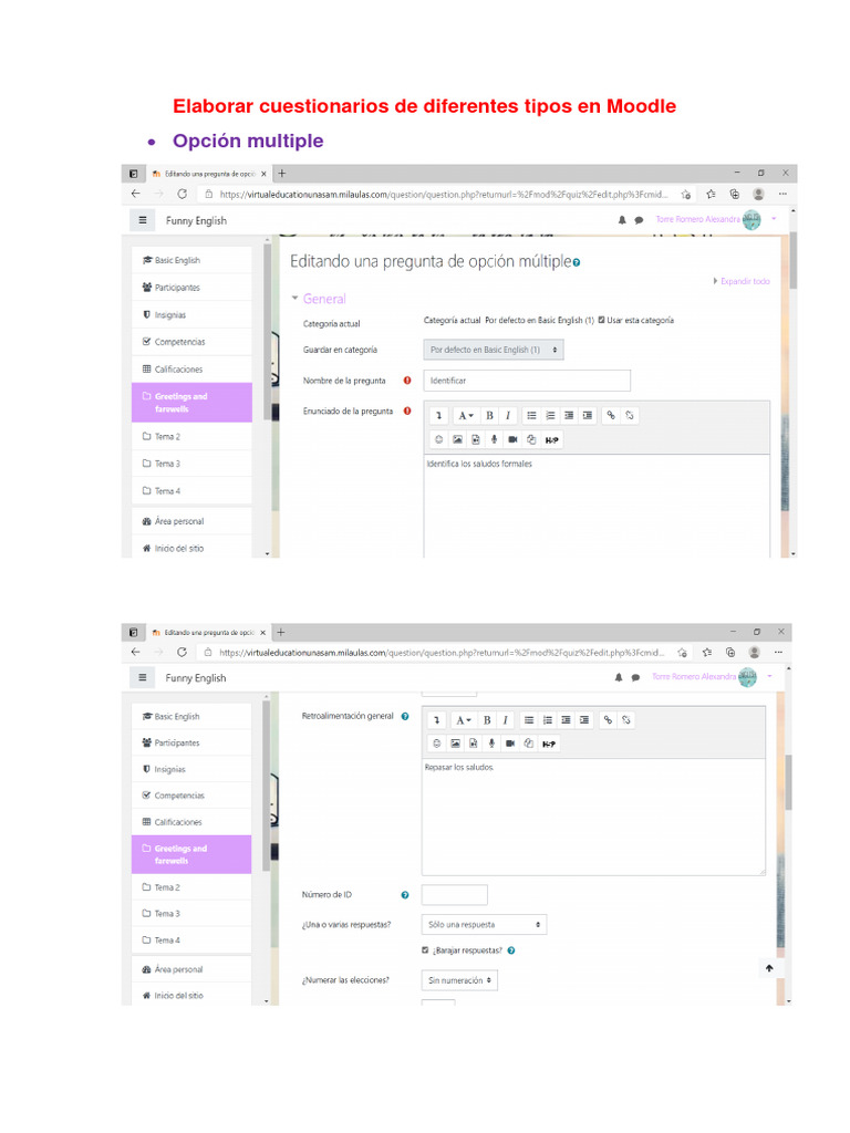 Cuestionarios de diferentes tipos en Moodle | PDF