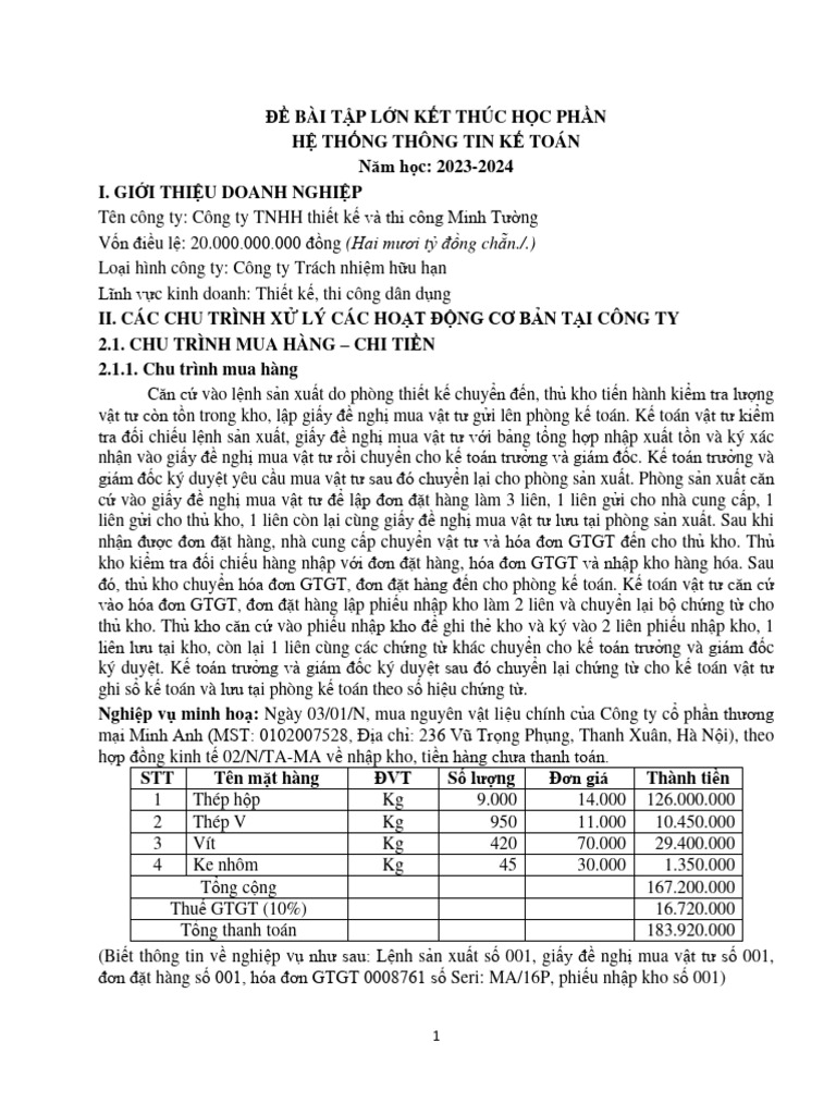 Đề bài tập lớn - KTHP - 2023 - 23024 | PDF