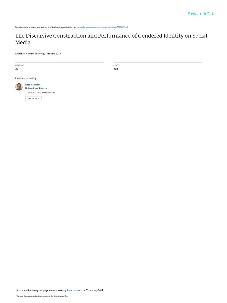 The Discursive Construction and Performance of Gendered Identity On ...