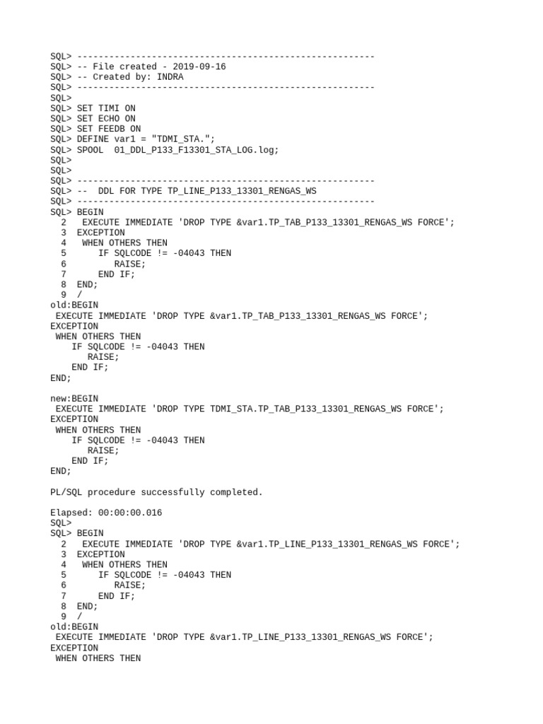 01 DDL P133 F13301 STA Log | PDF | Pl/Sql | Sql