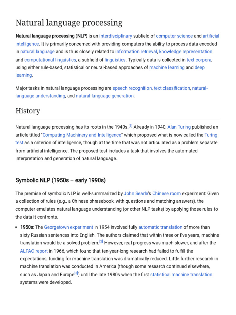 Natural Language Processing - Wikipedia | PDF | Parsing | Linguistics