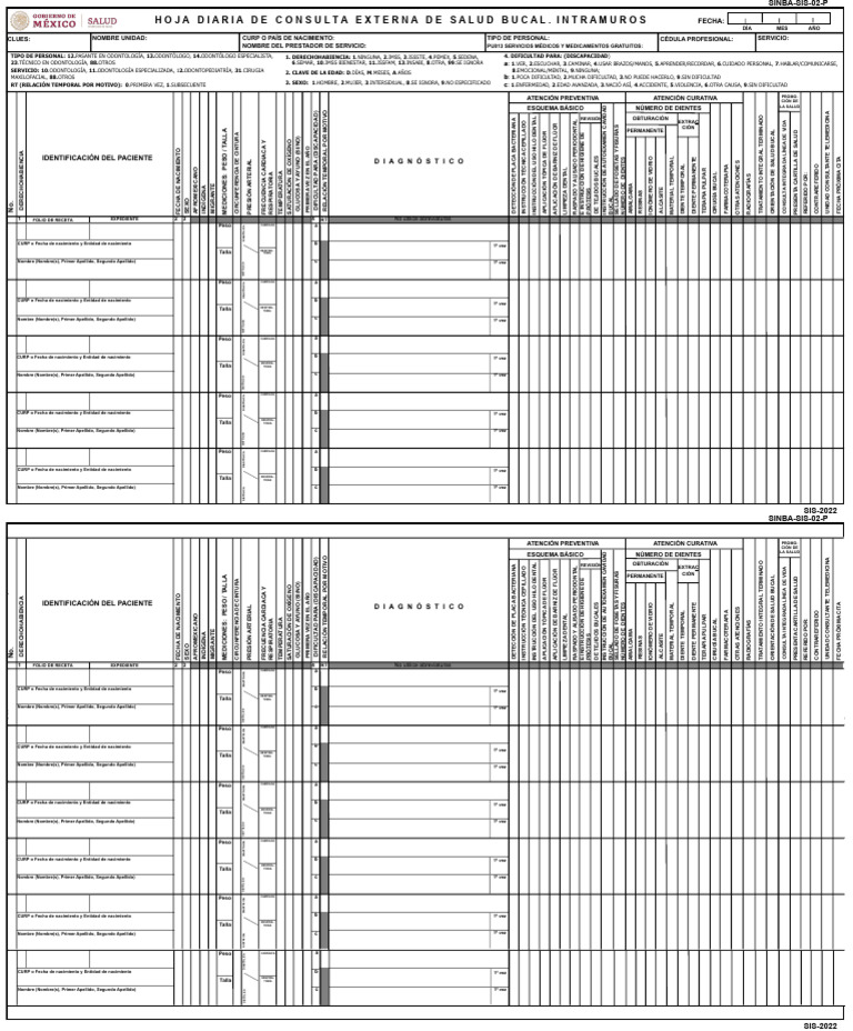 Registro Diario de Consulta Dental | PDF | Odontología | Presión sanguínea