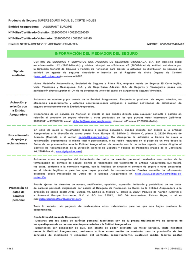 Información Del Mediador | PDF | Seguro | Póliza de seguros