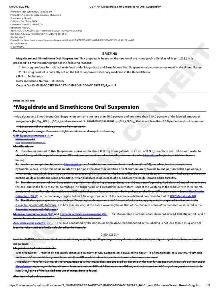 USP-NF Magaldrate and Simethicone Oral Suspension | PDF | Titration ...