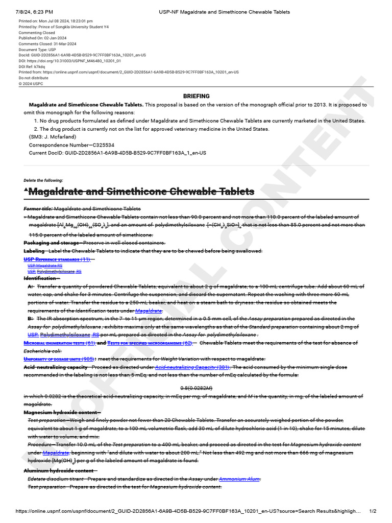 USP-NF Magaldrate and Simethicone Chewable Tablets | PDF | Titration ...