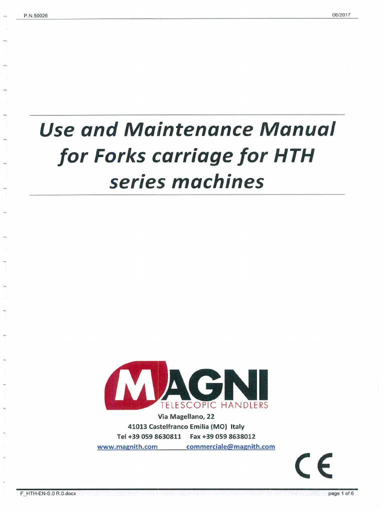 Use and Manual For Forks Carriage For HTH Series Machines | PDF
