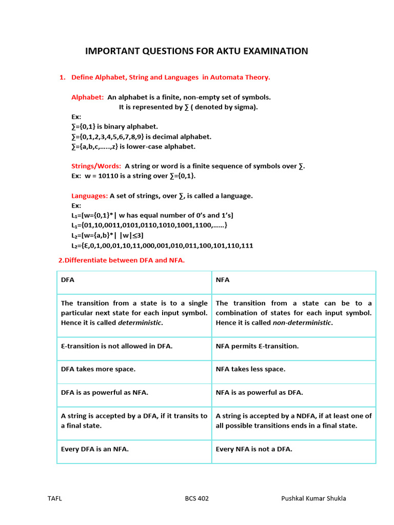 Aktu Imp Question Solution | PDF | Automata Theory | Grammar