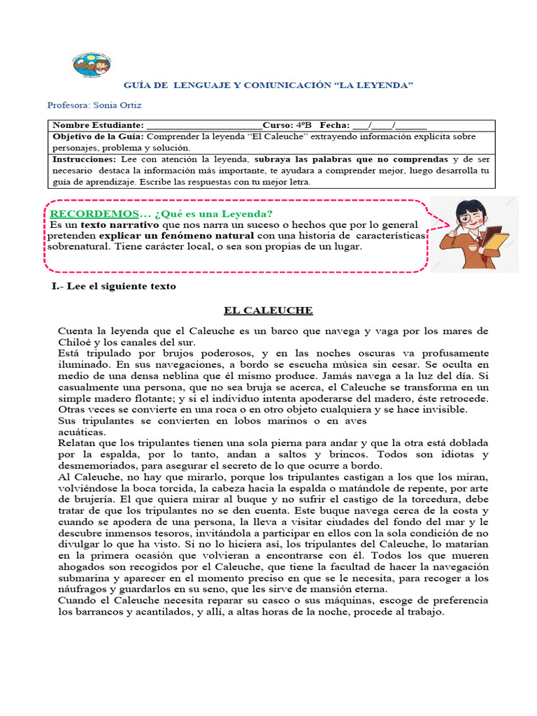 Guía de Comprensión: Leyenda del Caleuche | PDF | Historia | Ficción ...